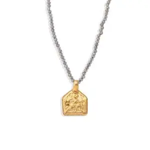 OPIUM JEWELS Vintage Hanuman Talisman And Labradorite Necklace - Gold/grey