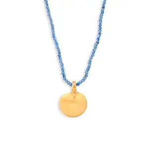 OPIUM JEWELS Blue Kyanite Necklace With Vintage Gold Disc Pendant - Blue/gold