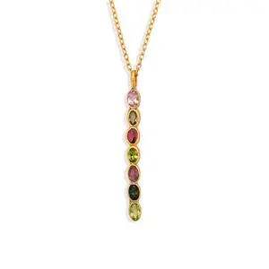 OPIUM JEWELS Multi-coloured Tourmaline Wand Pendant Necklace - Gold