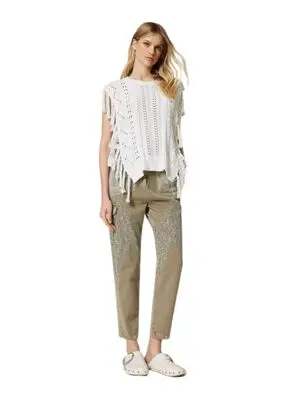 TWINSET Fringed Open-knit Vest