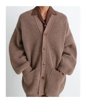 LEMAIRE V-neck Button-up Cardigan - Hazelnut Mix