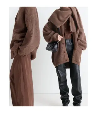 LEMAIRE V-neck Button-up Cardigan - Hazelnut Mix