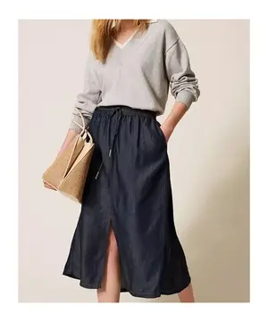 TWINSET Chambray Midi Skirt