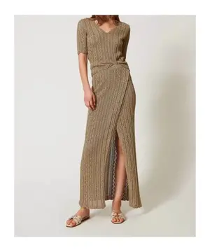TWINSET Lurex Knit Long Skirt