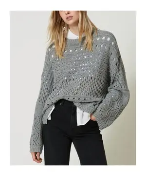 TWINSET Sequin Embellished Open-knit Jumper
