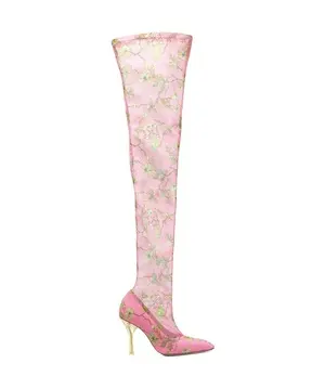 Off-White Crystal Floral Mesh Thigh-high Boots
