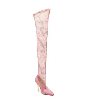 Off-White Crystal Floral Mesh Thigh-high Boots