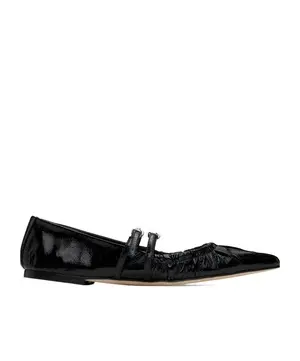 MSGM Calf Leather Ruched Ballet Flats - Black
