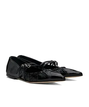 MSGM Calf Leather Ruched Ballet Flats