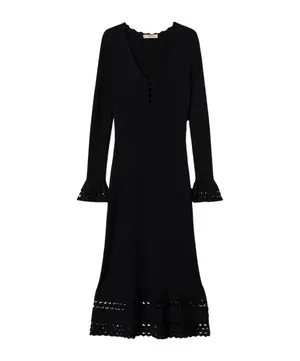 TWINSET Scallop-trim Midi Dress - Black