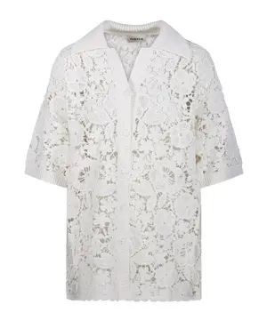 P.a.r.o.s.h Floral Embroidered Knit Polo Top