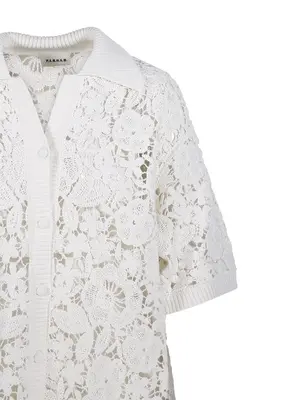 P.a.r.o.s.h Floral Embroidered Knit Polo Top