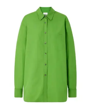 Khaite Cotton Poplin Front Pocket Long-sleeve Shirt - Bright Green