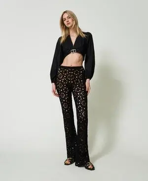 TWINSET Floral-crochet Flared Trousers