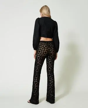 TWINSET Floral-crochet Flared Trousers