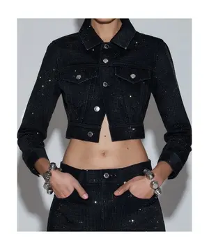 Alexander Wang Embellished Collared Denim Jacket