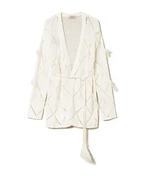 TWINSET Feather-detail Open-knit Cardigan - White