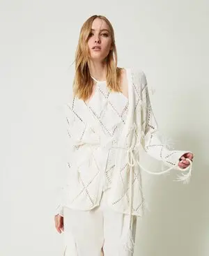TWINSET Feather-detail Open-knit Cardigan