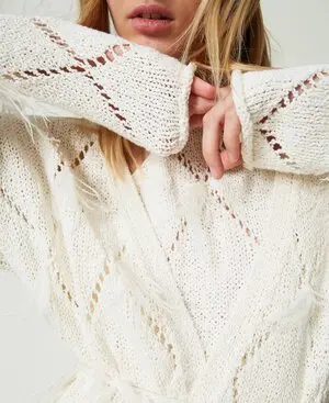 TWINSET Feather-detail Open-knit Cardigan