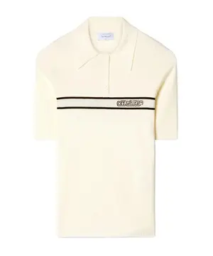 Off-White Striped Knit Polo Shirt - Cream