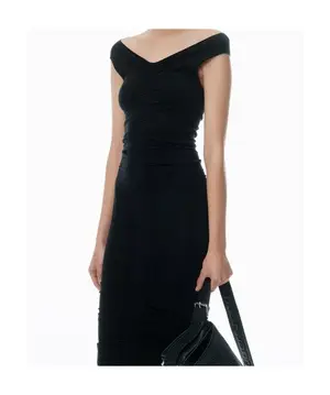 Alexander Wang Ruched Wide V-neck Maxi Dress