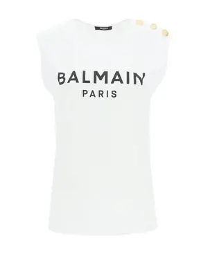Balmain Logo-print Tank Top With Button Detail