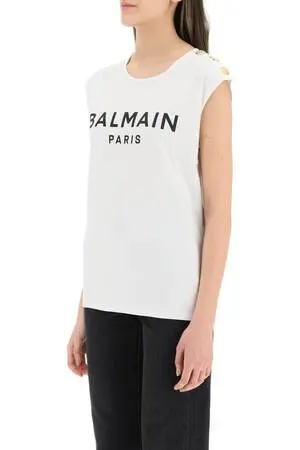 Balmain Logo-print Tank Top With Button Detail