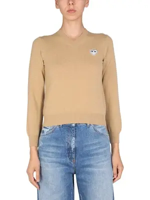 Play Comme Des Garcon V-neck Knitted Wool Sweater
