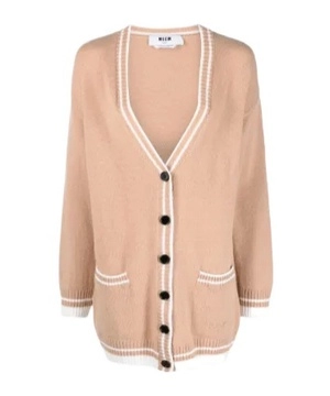 MSGM Contrasting-trim Knit Cardigan - Nude