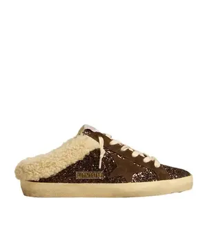 GOLDEN GOOSE Super-star Sabots In Glitter With Shearling Lining - Nude