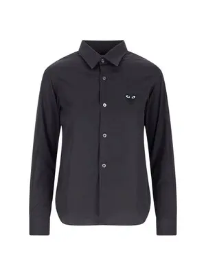 Play Comme Des Garcon Embroidered-heart Cotton Shirt - Black