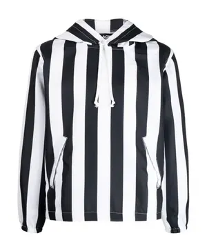 Comme Des Garçons Striped Long-sleeved Hoodie - Black/white