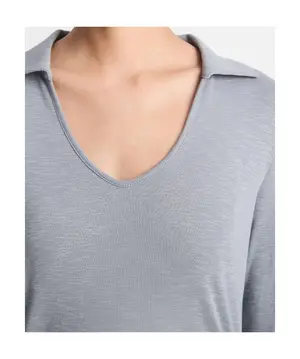 Vince Open-neck Long-sleeve Polo Top