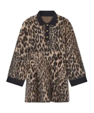 GANNI Print Button Mini Dress - Leopard