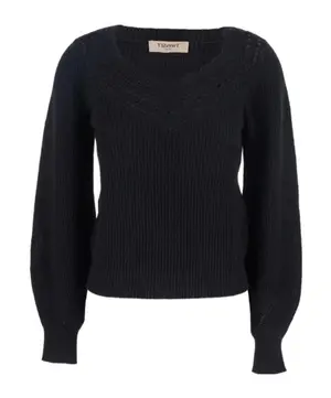 TWINSET Ribbed Knit V-neck Sweater - Black