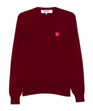 Play Comme Des Garcon Heart-emblem V-neck Sweater - Red