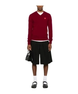 Play Comme Des Garcon Heart-emblem V-neck Sweater