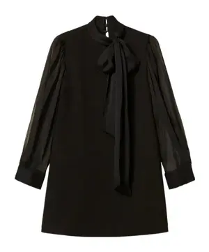 TWINSET Bow-neck Sheer-sleeve Mini Dress - Black