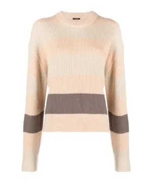 JOSEPH Striped Round Neck Jumper - Nude