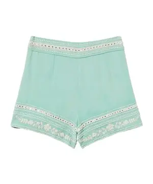 TWINSET Embroidered High-waisted Shorts - Green