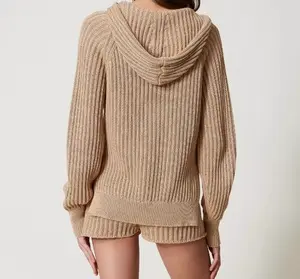 TWINSET Hooded Ribbed-knit Sweater - Nude