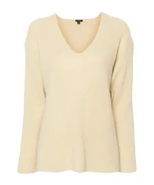 JOSEPH V-neck Ribbed Knit Jumper - Light Beige