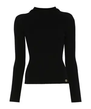 TWINSET Ribbed Hooded Knitwear - Black