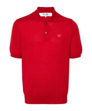 Play Comme Des Garcon Heart-patch Wool Polo Shirt