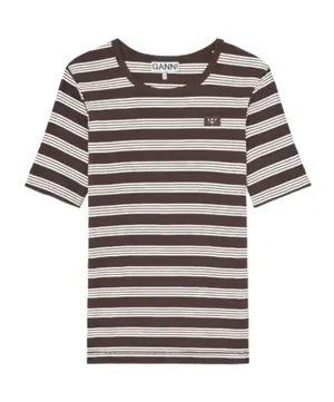 GANNI Striped Crewneck T-shirt - Brown