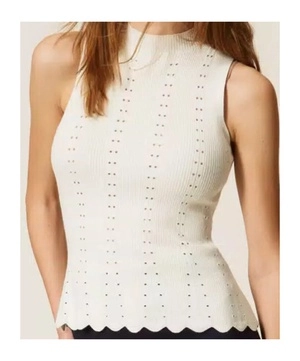 TWINSET Mock-neck Scalloped-trim Top - White