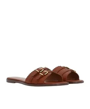 Zimmermann Goldie Buckles Scalloped Leather Sandals