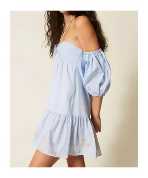 TWINSET Pinstripe Off-shoulder Dress