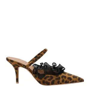 MALONE SOULIERS Leopard-printed Ruffled Cecile Mules - Brown