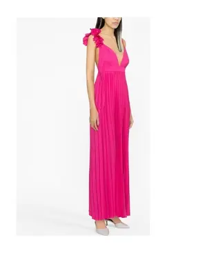 P.a.r.o.s.h Floral-appliqué V-neck Dress - Pink